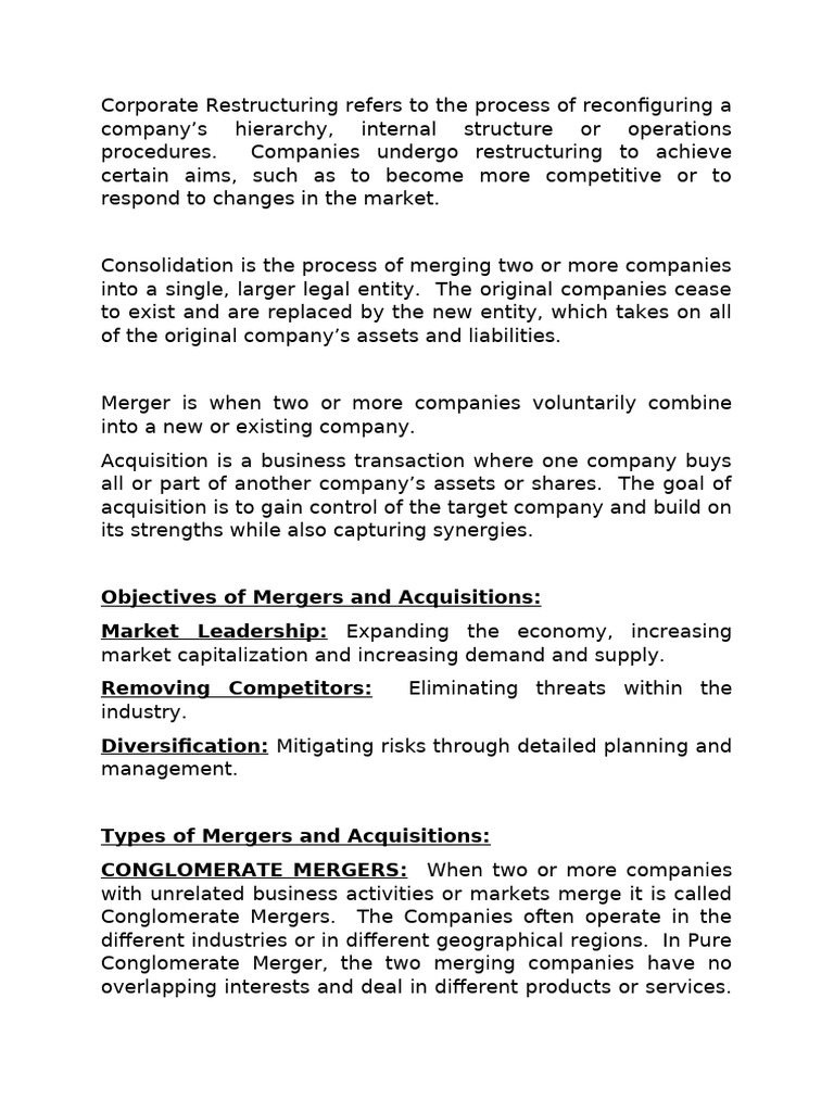Changes - Corporate Restructuring | PDF | Mergers And Acquisitions ...