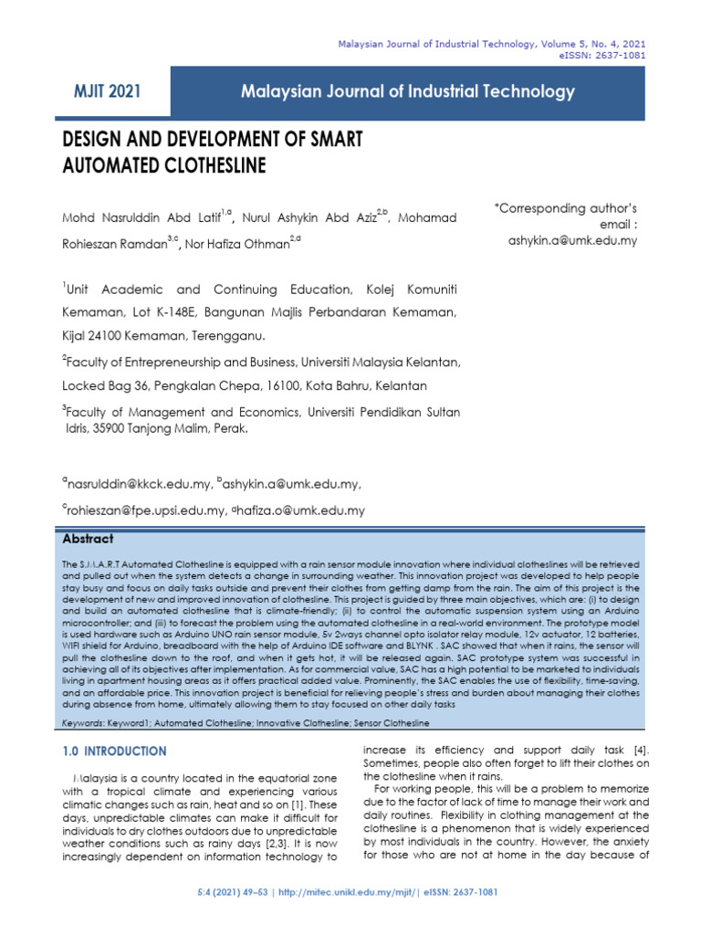 Design and Development of Smart Automated Clothesline | PDF | Electric ...