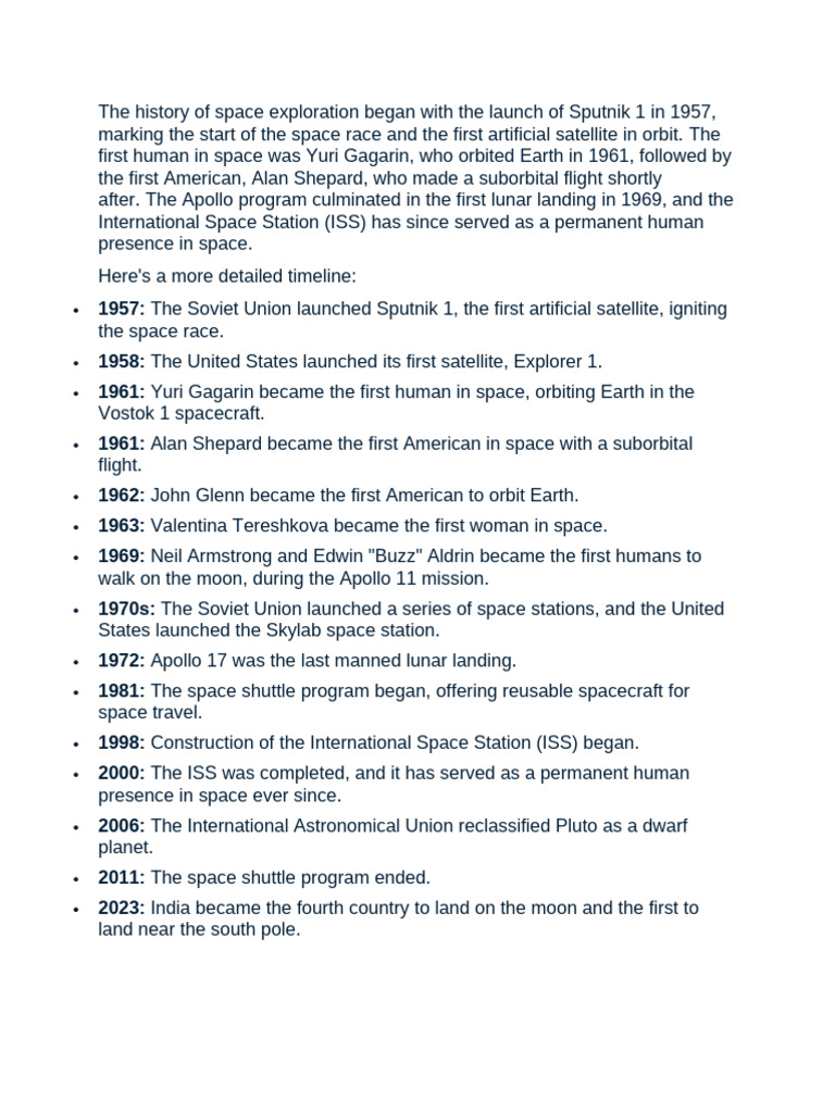 Timeline of Space Exploration History | PDF