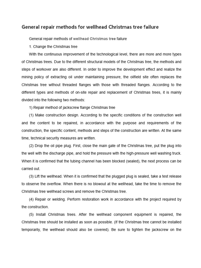 General Repair Methods For Wellhead Christmas Tree Failure | PDF ...