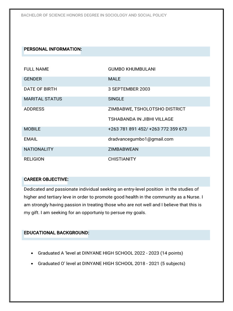 Advance B Gumbo CV | PDF