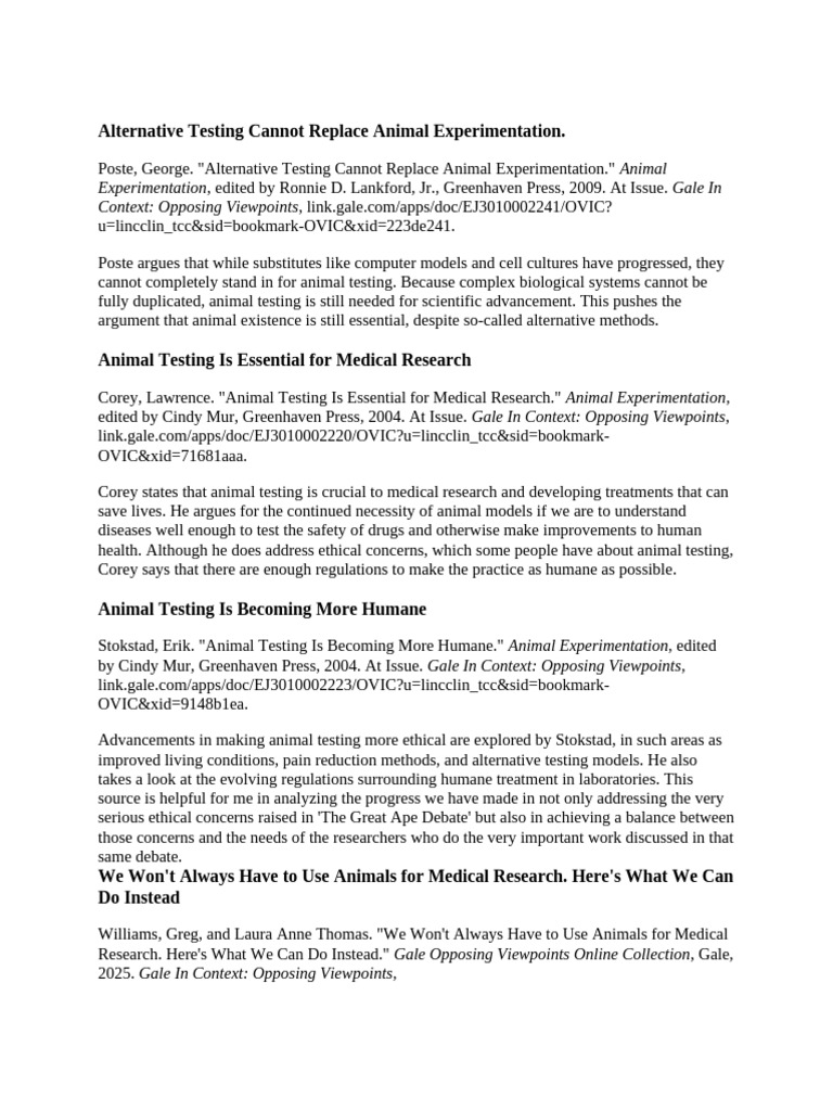 Six Sourced Bibliography On Animal Testing | PDF | Animal Testing | Science