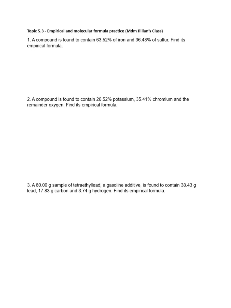 Empirical Formula Calculation Exercises | PDF