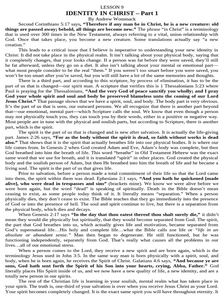 LEVEL 1 LESSON 9 IDENTITY IN CHRIST - Part 1 | PDF | Born Again | Soul