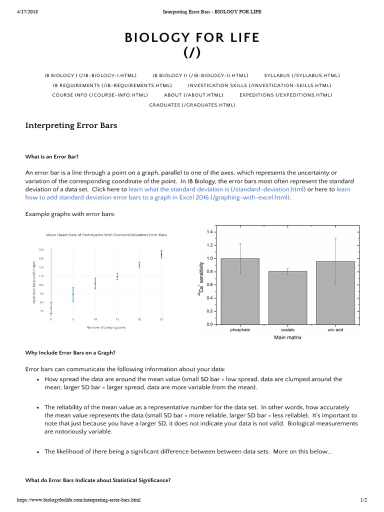 Interpreting Error Bars - BIOLOGY FOR LIFE | PDF | Statistics ...