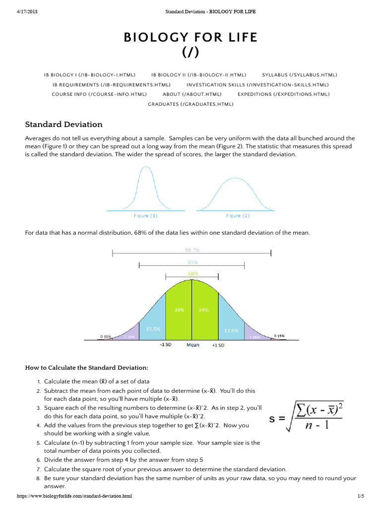 Standard Deviation - BIOLOGY FOR LIFE | PDF | Standard Deviation | Mean