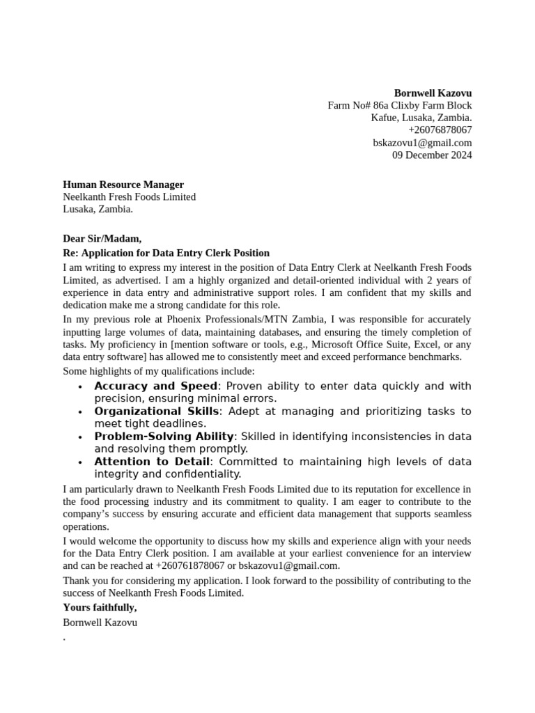 Data Entry Clerk Application Letter | PDF | Computing | Information ...