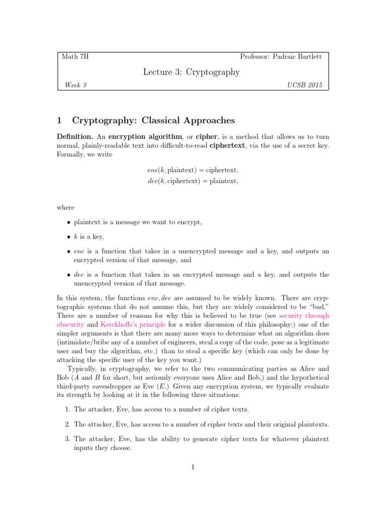 Math Honors s2015 Lecture3 | PDF | Cipher | Cryptography