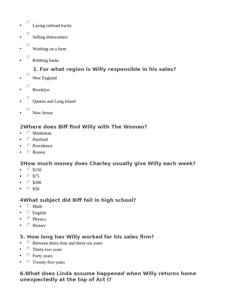 Death of A Salesman Quiz | PDF