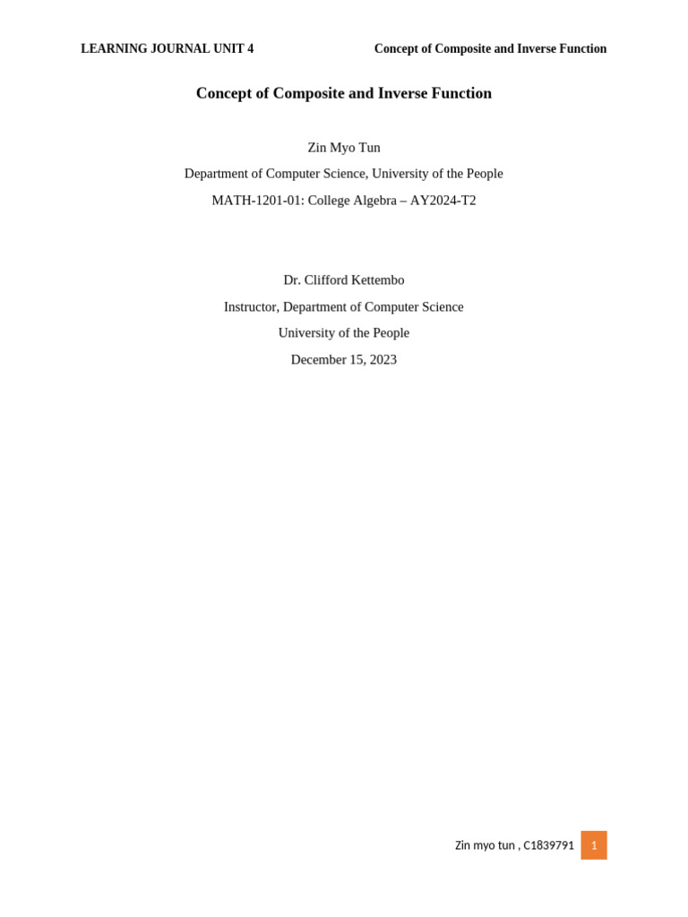 Learning Journal Unit 4 For College Algebra by Zin Myo Tun, C1839791 ...