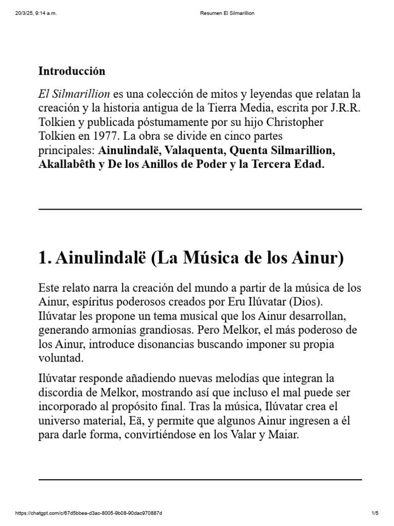 Resumen de El Silmarillion | PDF | Alta fantasía | Novelas de fantasía ...