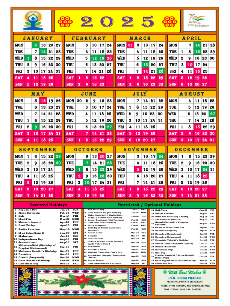 Central Government Calendar 2025 | PDF | Observances | Indian Religions