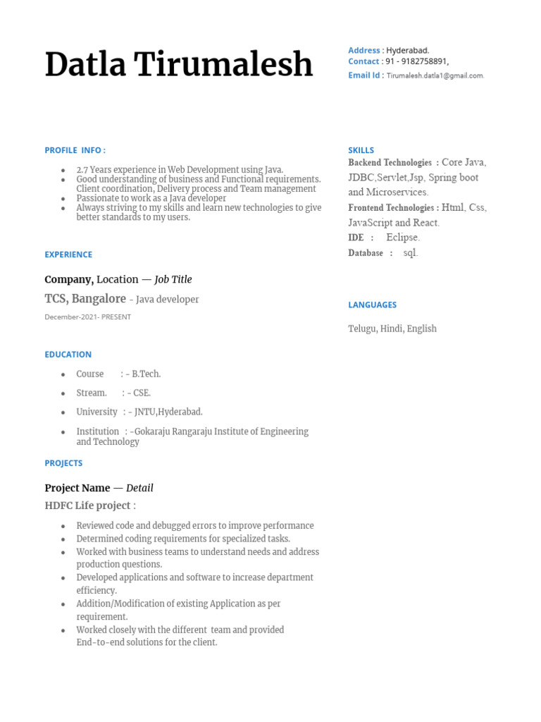 Java Developer Profile - 2.7 Years Experience | PDF