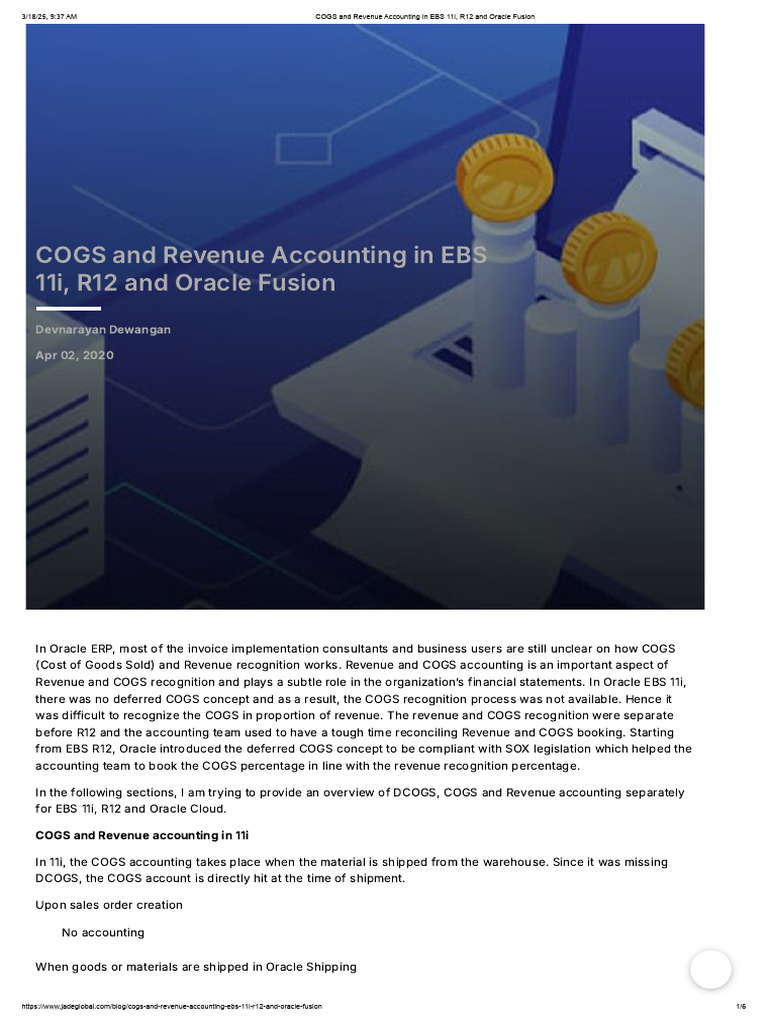 COGS and Revenue Accounting in EBS 11i, R12 and Oracle Fusion | PDF ...