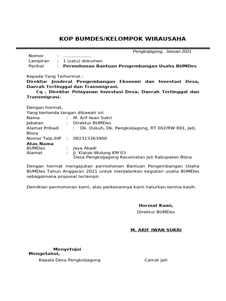 Desa Pjformat 1 Permohonan Bantuan (Dit - Pid) | PDF
