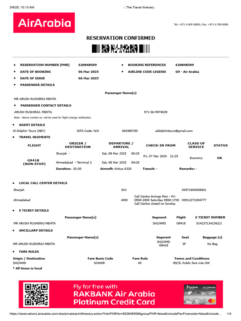 ARUSH TKT | PDF | Transport | Civil Aviation