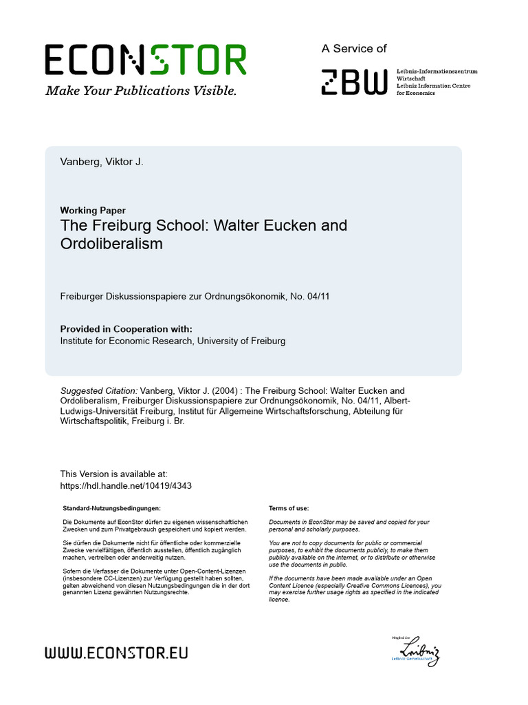 The Freiburg School - Walter Eucken and Ordoliberalism | PDF | Market ...