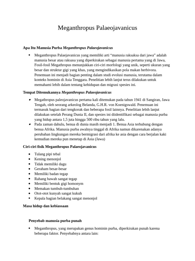 Meganthropus Palaeojavanicus | PDF