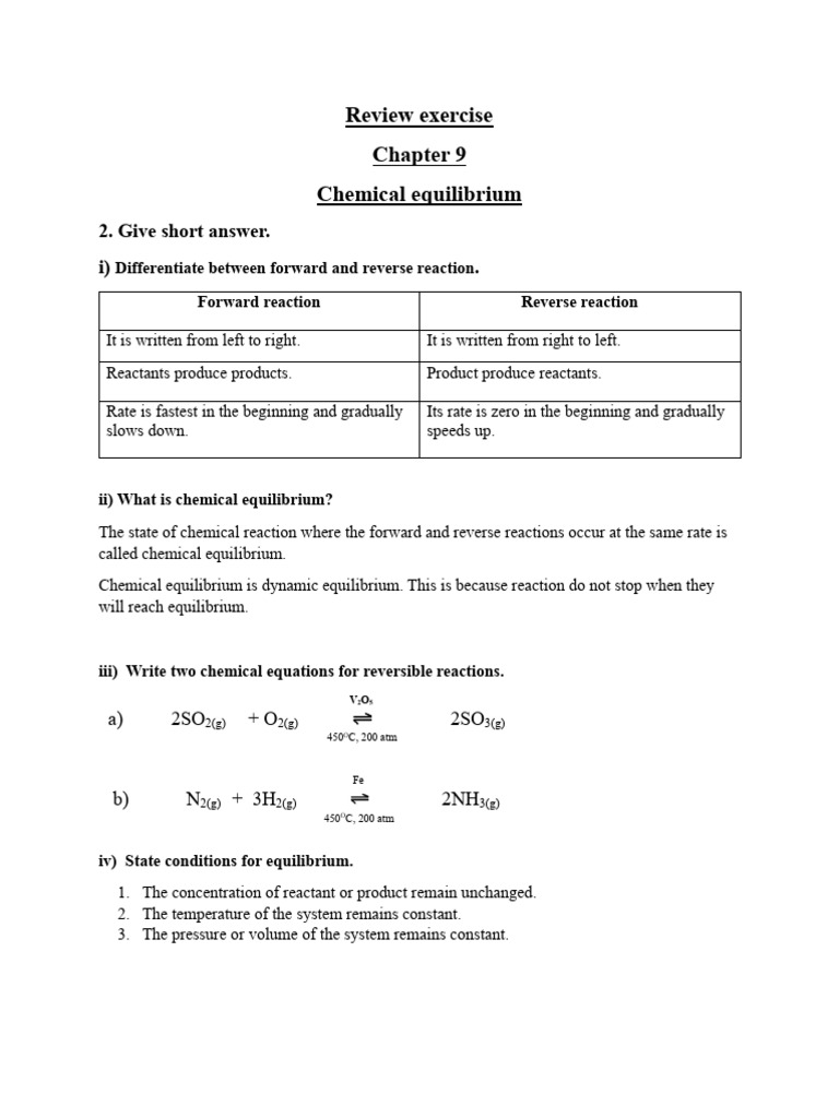 Grade 9 Chapter 9 Review Exercise | PDF | Chemical Equilibrium ...