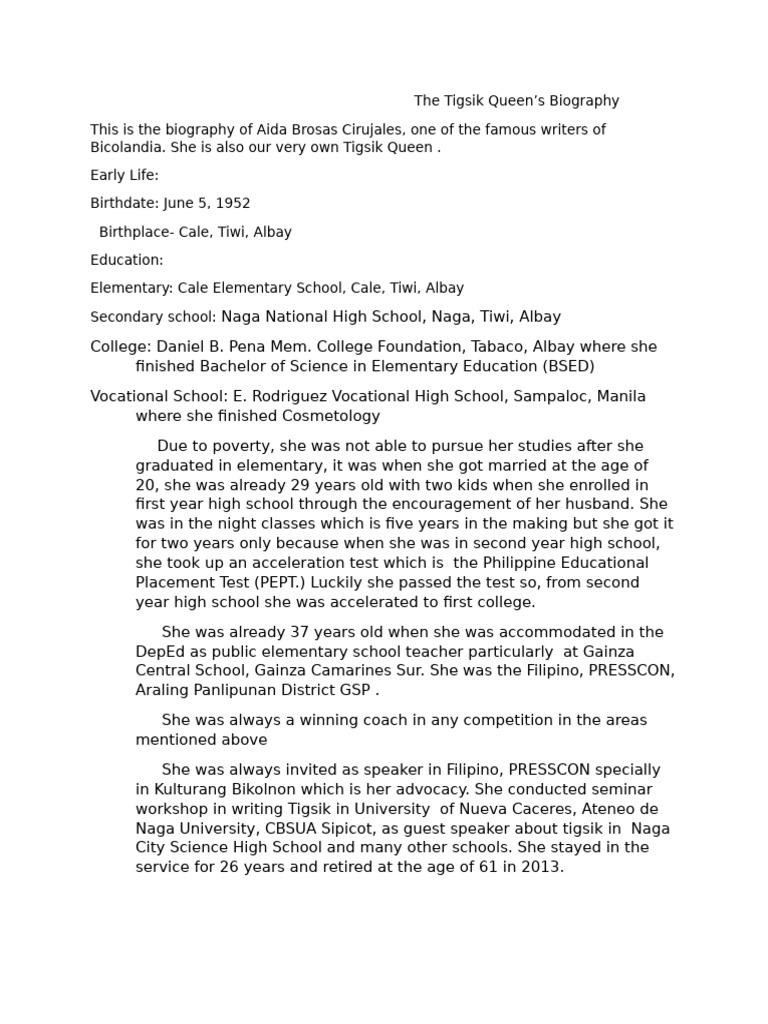 The Tigsik Queens Biography | PDF