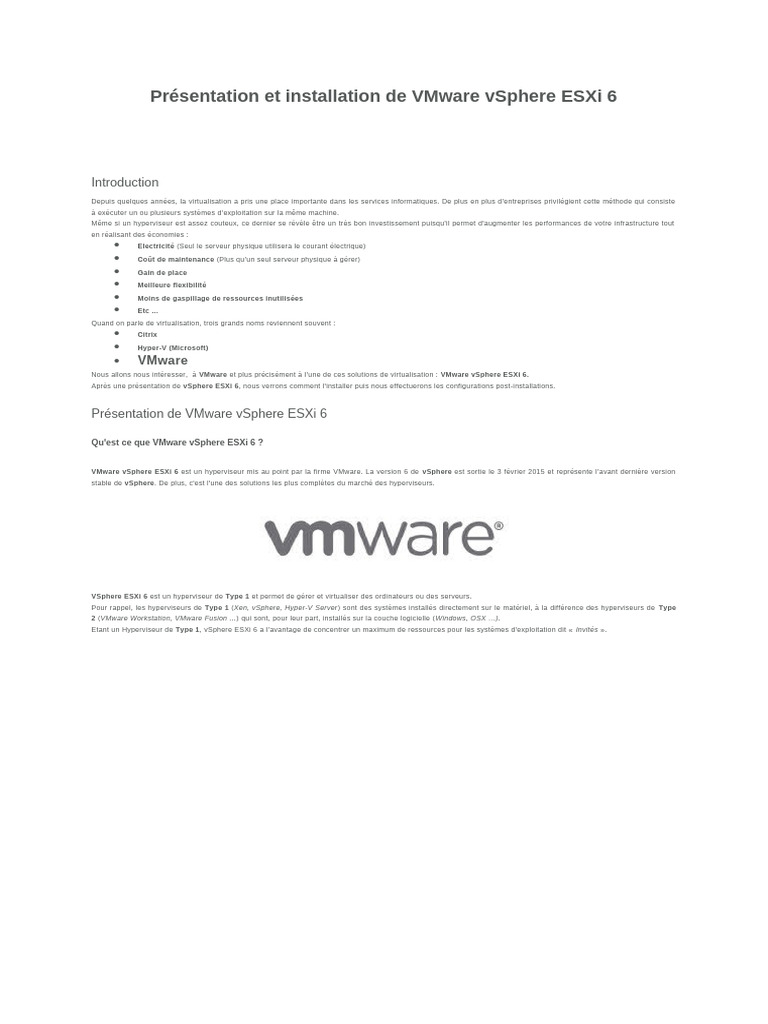 Installation Esxi6 | PDF | VMware | Virtualisation