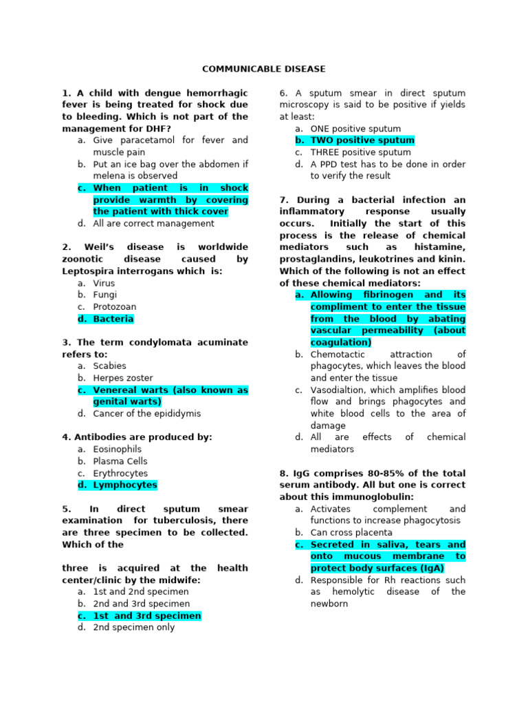 Communicable Disease Management Guide | PDF | Tuberculosis | Infection