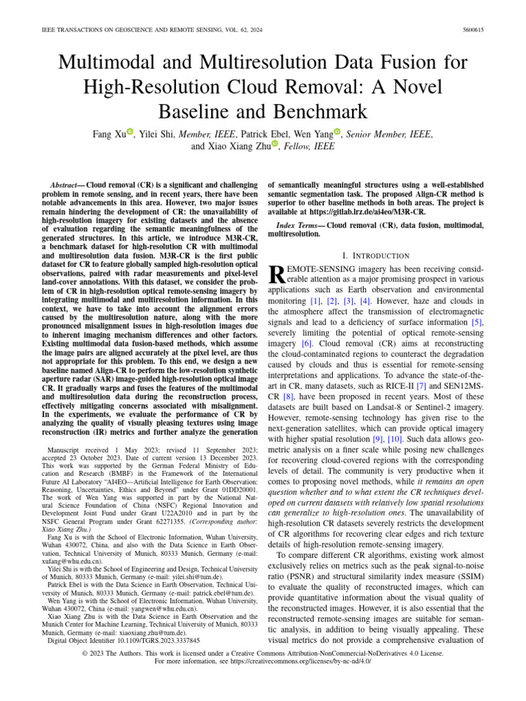 Multimodal and Multiresolution Data Fusion For High-Resolution Cloud Removal A Novel Baseline ...