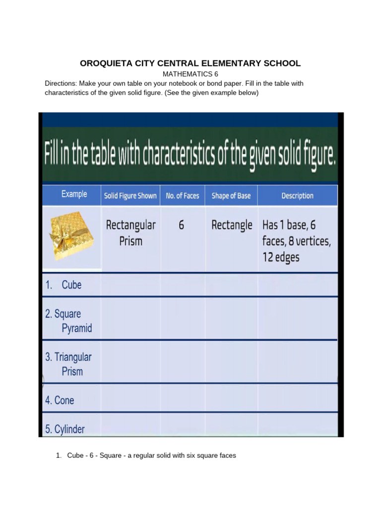 Chayla - VISUALIZE AND DIFFERENTIATE SOLID FIGURES. | PDF