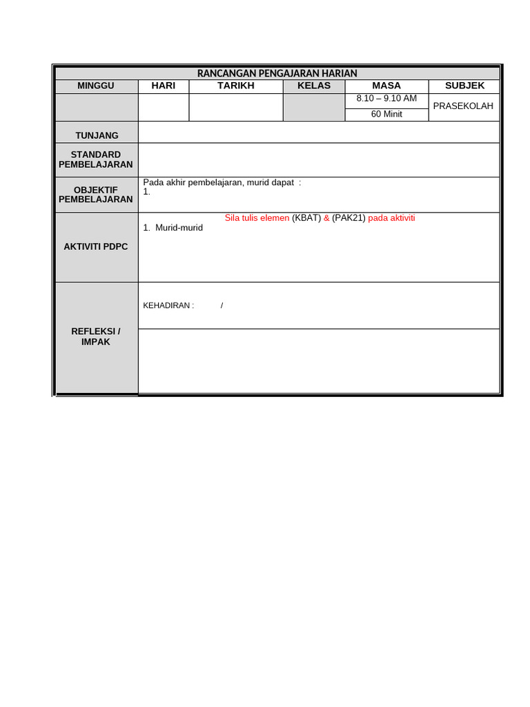 Tapak RPH Prasekolah | PDF