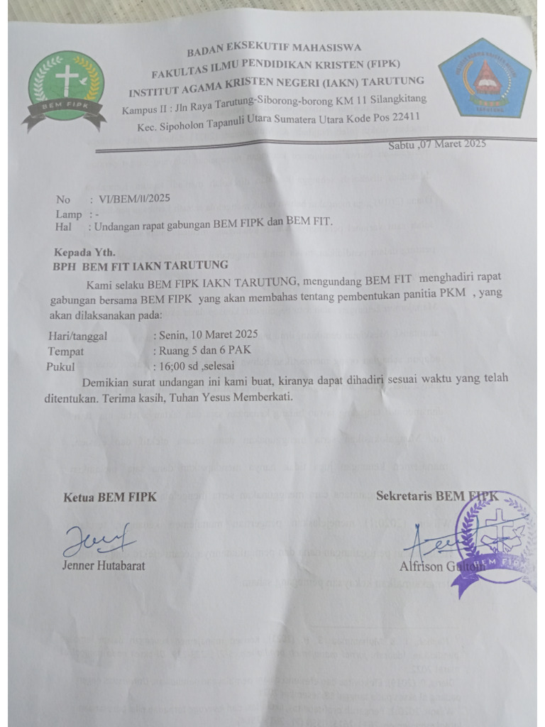 Rapat Bem Fipk Dan Fit | PDF