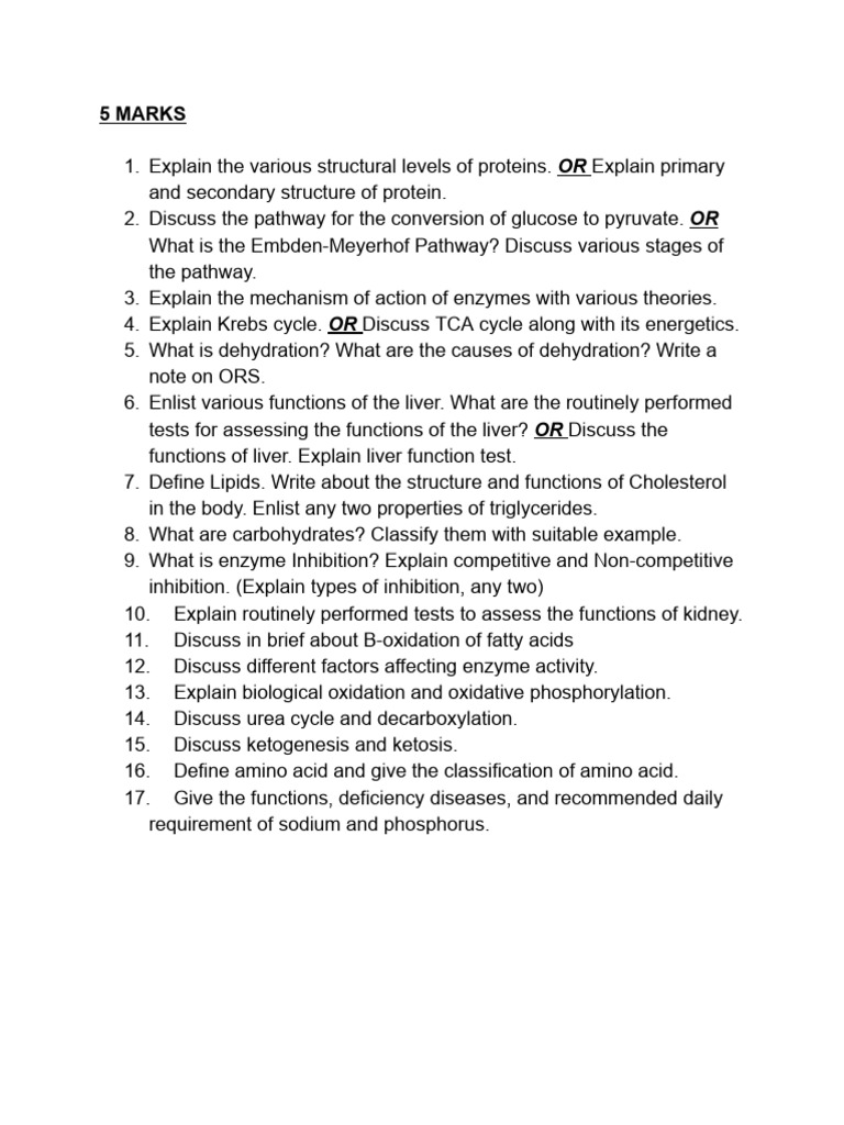 Biochemistry Imp Question | PDF | Diet & Nutrition | Chemistry