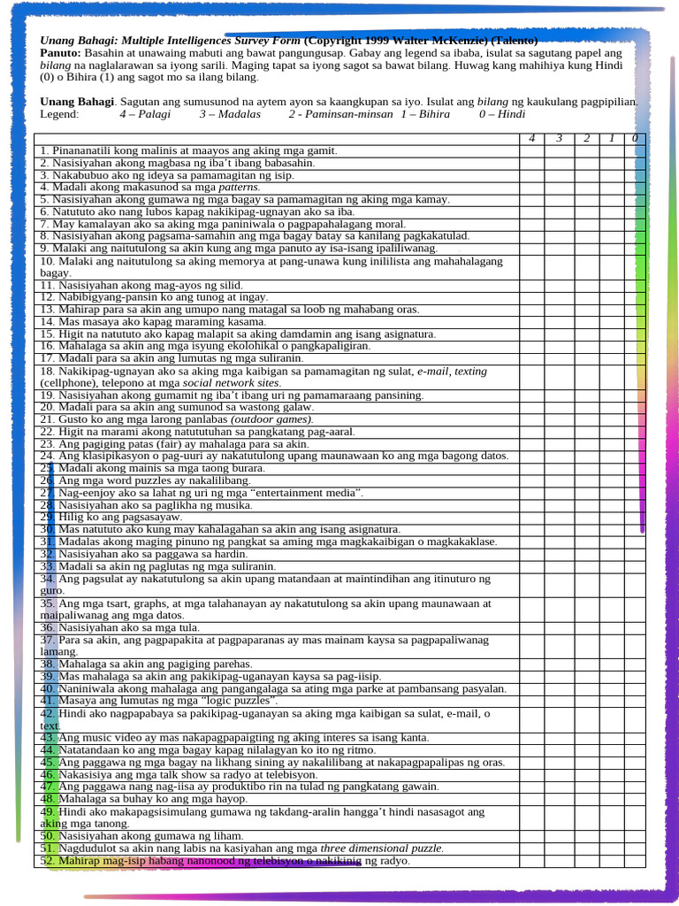 Multiple Intelligence Skills Hilig Values 1 | PDF