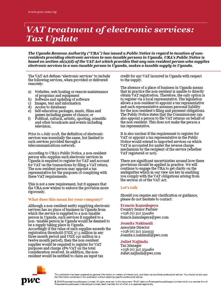 Uganda VAT on Electronic Services Update | PDF | Value Added Tax | Taxes