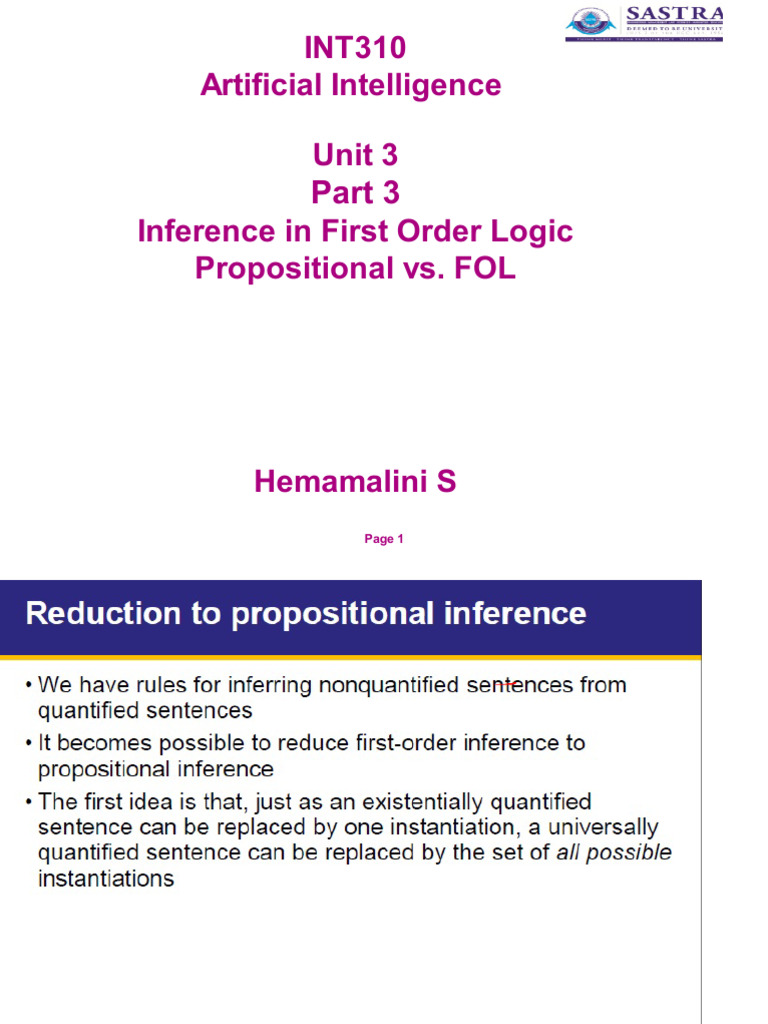 Unit 3-Part 3 -Inference in FOL-Propositional vs. FOL | PDF | Inference ...