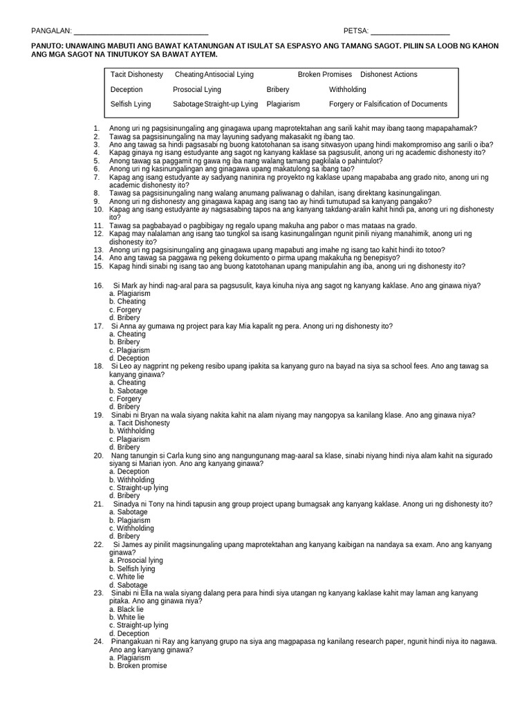ESP 1ST SUMMATIVE | PDF