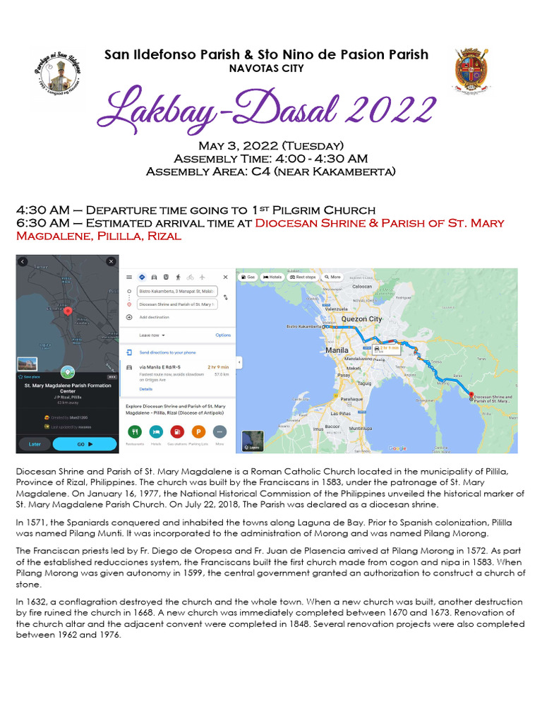 Lakbay-Dasal 2022 Pilgrimage Details | PDF
