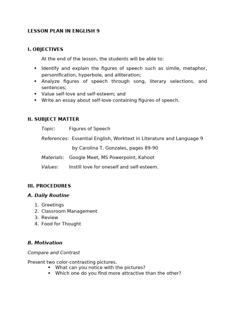 LESSON PLAN - Roxas, Millet Joy B | PDF | Metaphor