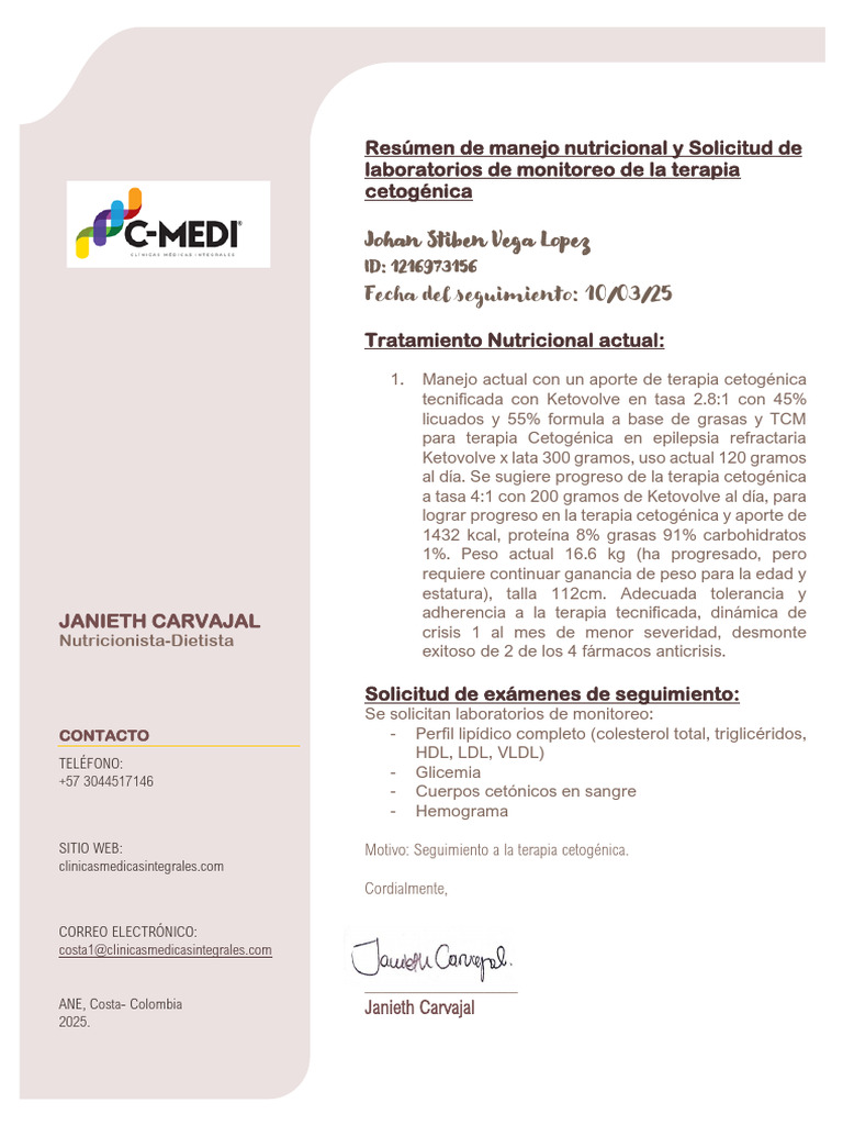 Solicitud de examenes 0325 Johan Vega | PDF | gordo | Biofísica Molecular