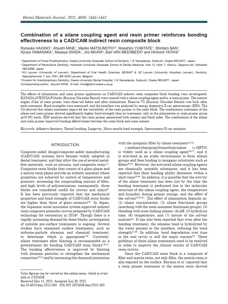Combination of a silane coupling agent and resin primer reinforces ...