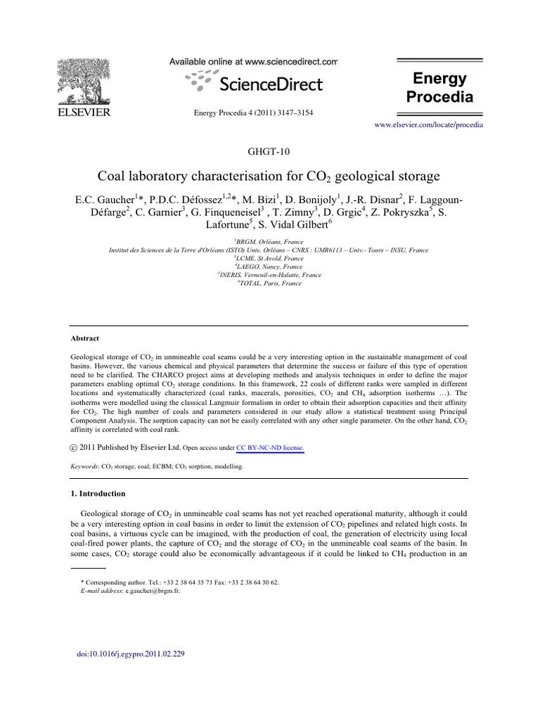 Coal Laboratory Characterisation for CO2 Geological Storage | PDF | Adsorption | Gases