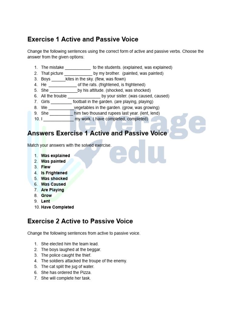 Active and Passive Voice PDF For Class 7 | PDF | Linguistic Morphology ...