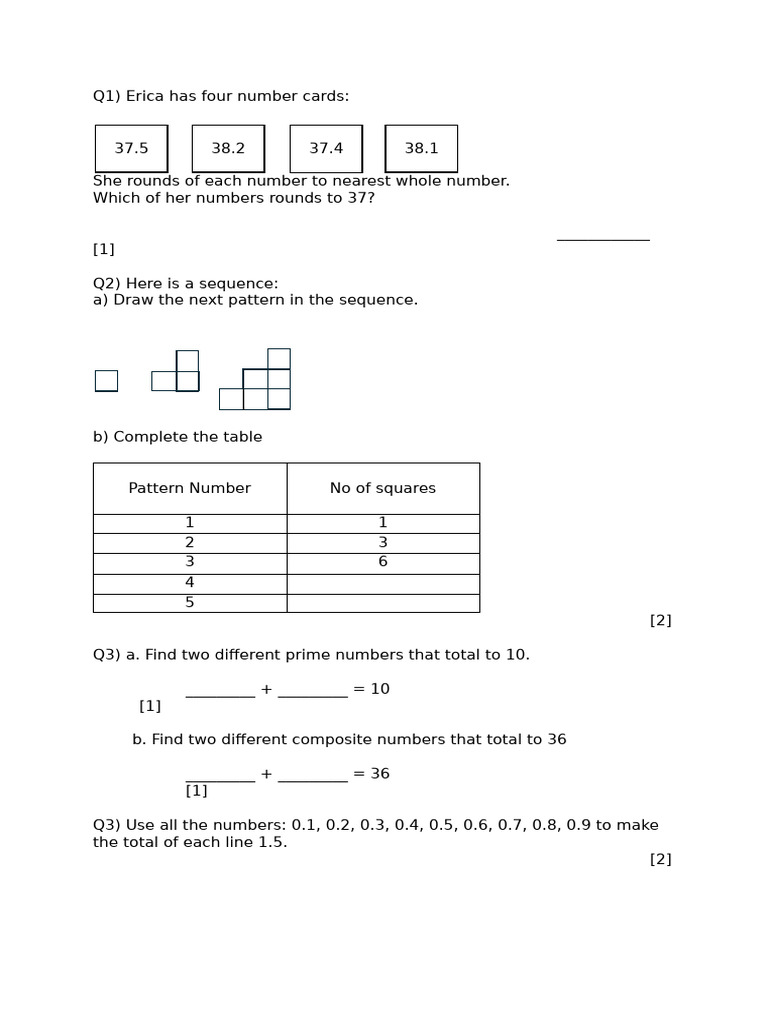 Sample Paper2 - Maths - 4 - PP1 | PDF | Elementary Mathematics | Numbers