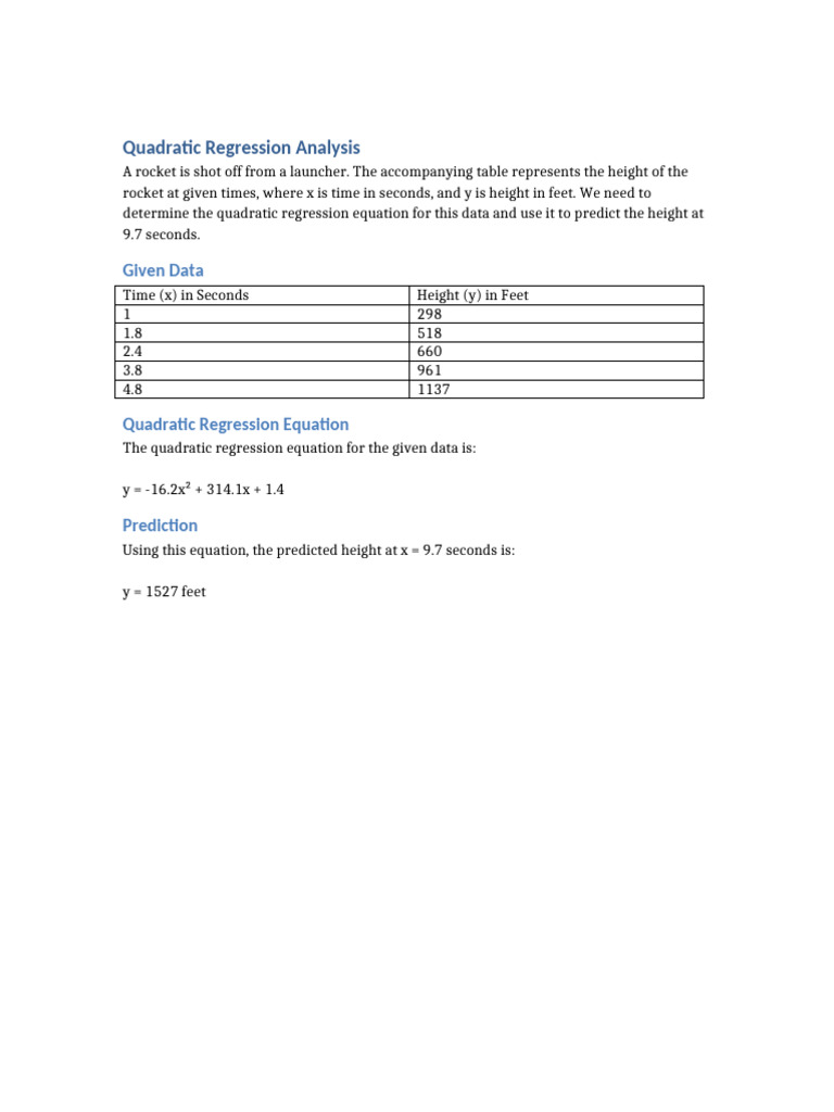 Quadratic Regression Rocket | PDF