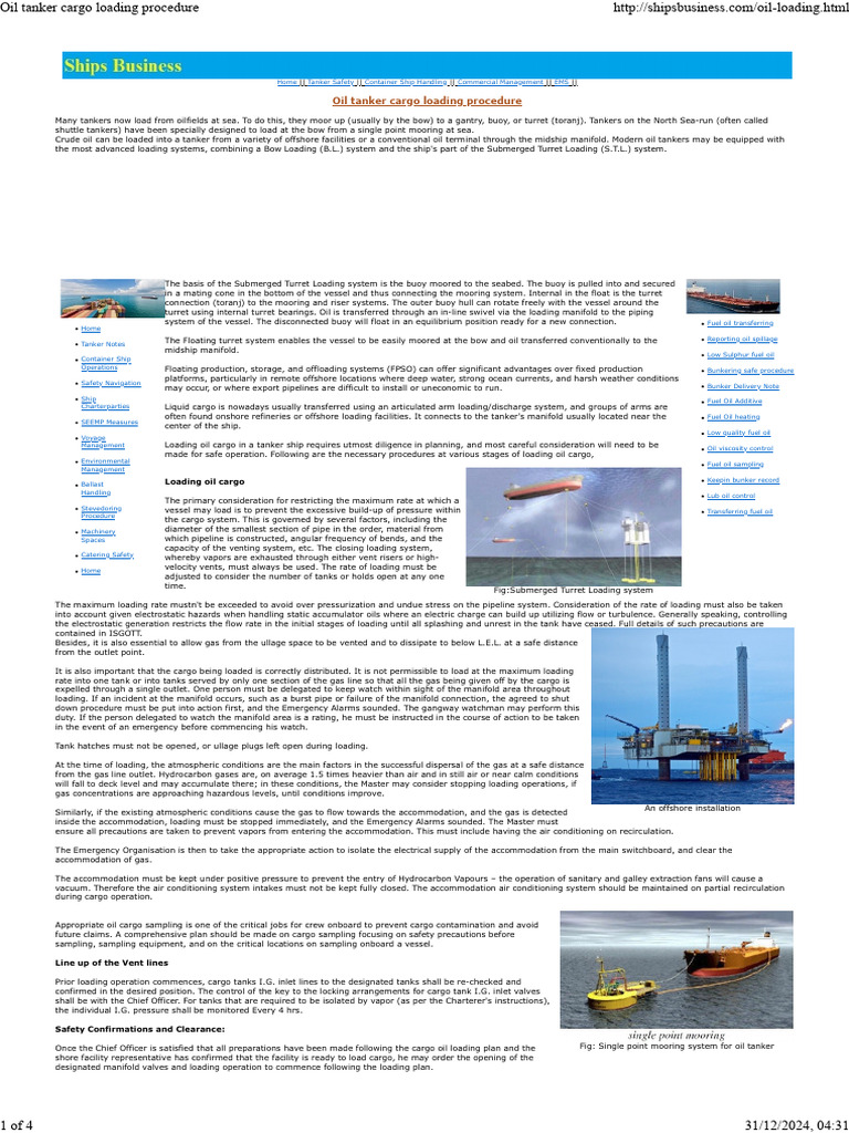 Oil Tanker Cargo Loading Procedures | PDF | Oil Tanker