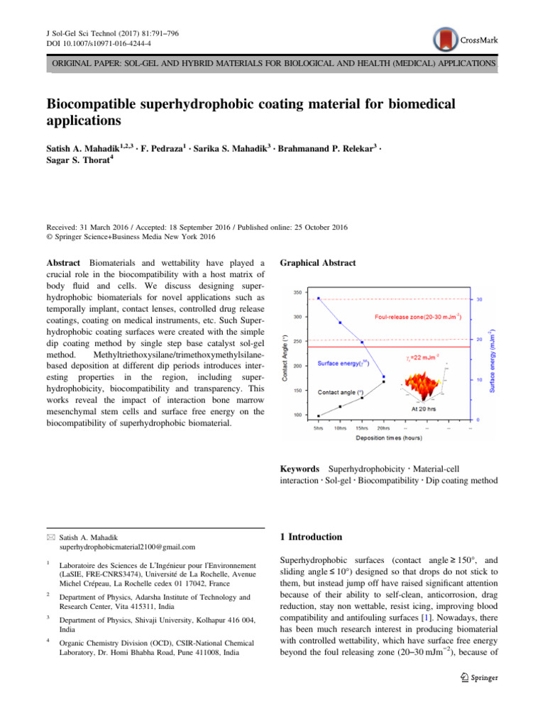 Biocompatible Superhydrophobic Coating Material For Biomedical | PDF | Hydrophobe | Chemistry
