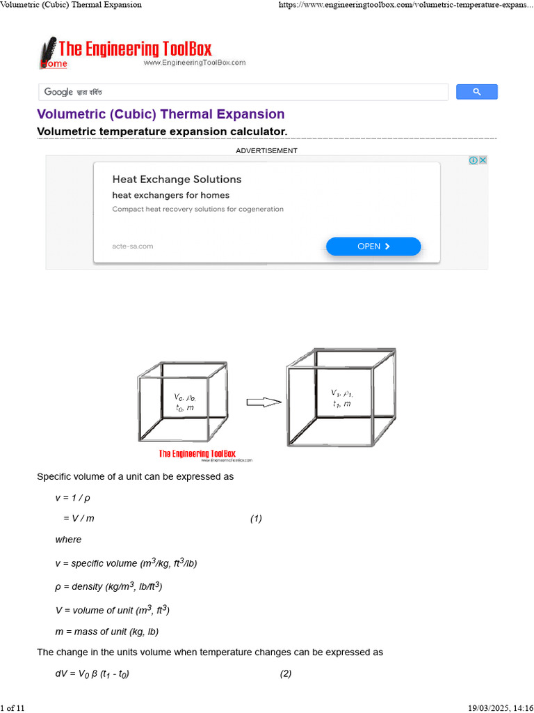 Volumetric (Cubic) Thermal Expansion | PDF | Thermal Expansion | Density