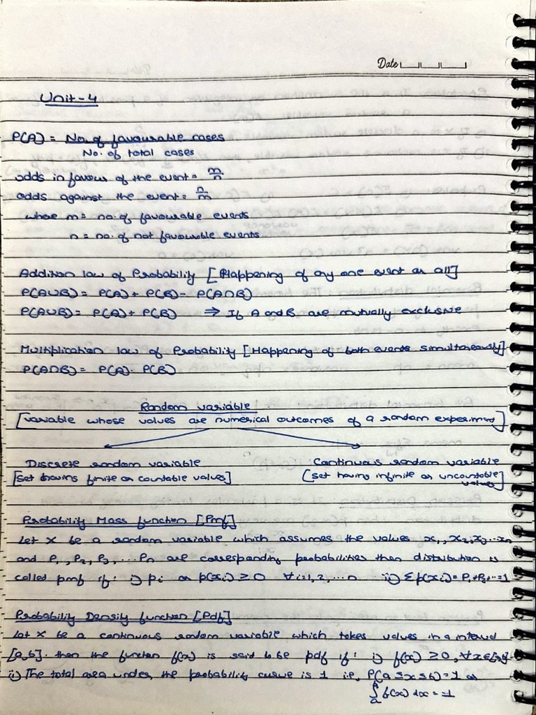 Maths - VI Personal Notes Unit 4 | PDF