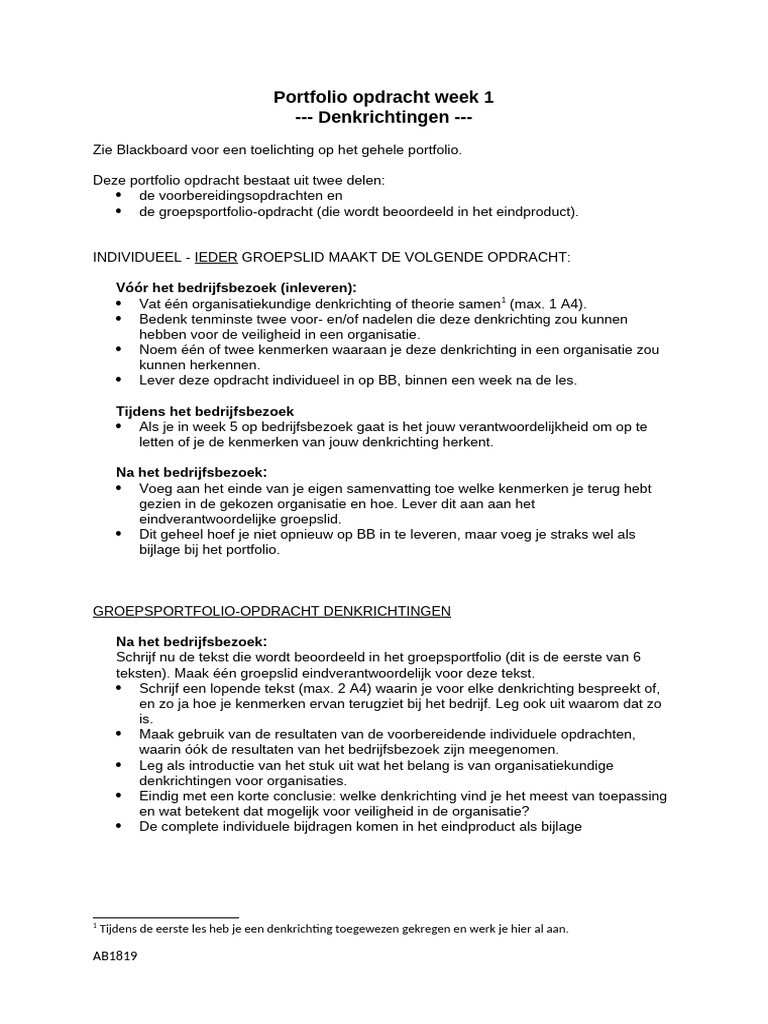 Portfolio Opdracht Week 1 Denkrichtingen v1819 | PDF