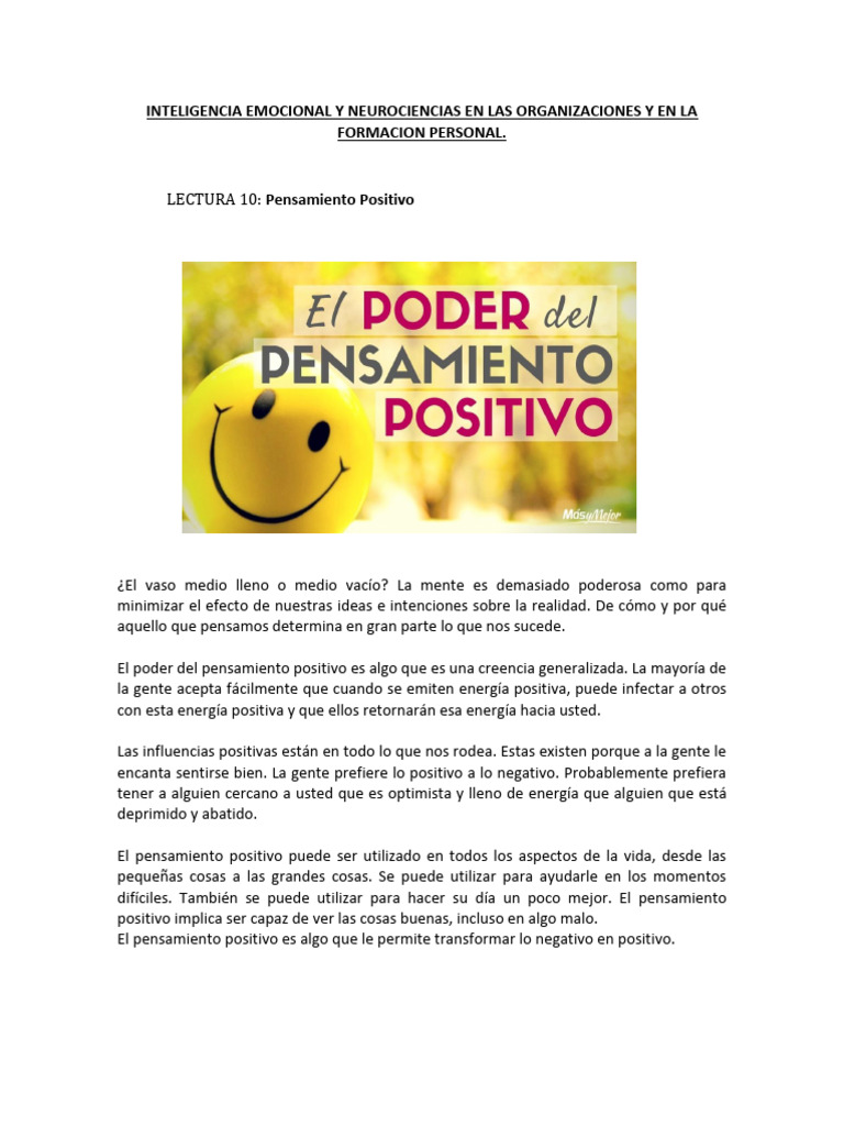 CVIE Lectura 10 | PDF | Pensamiento | Psicologia POSITIVA
