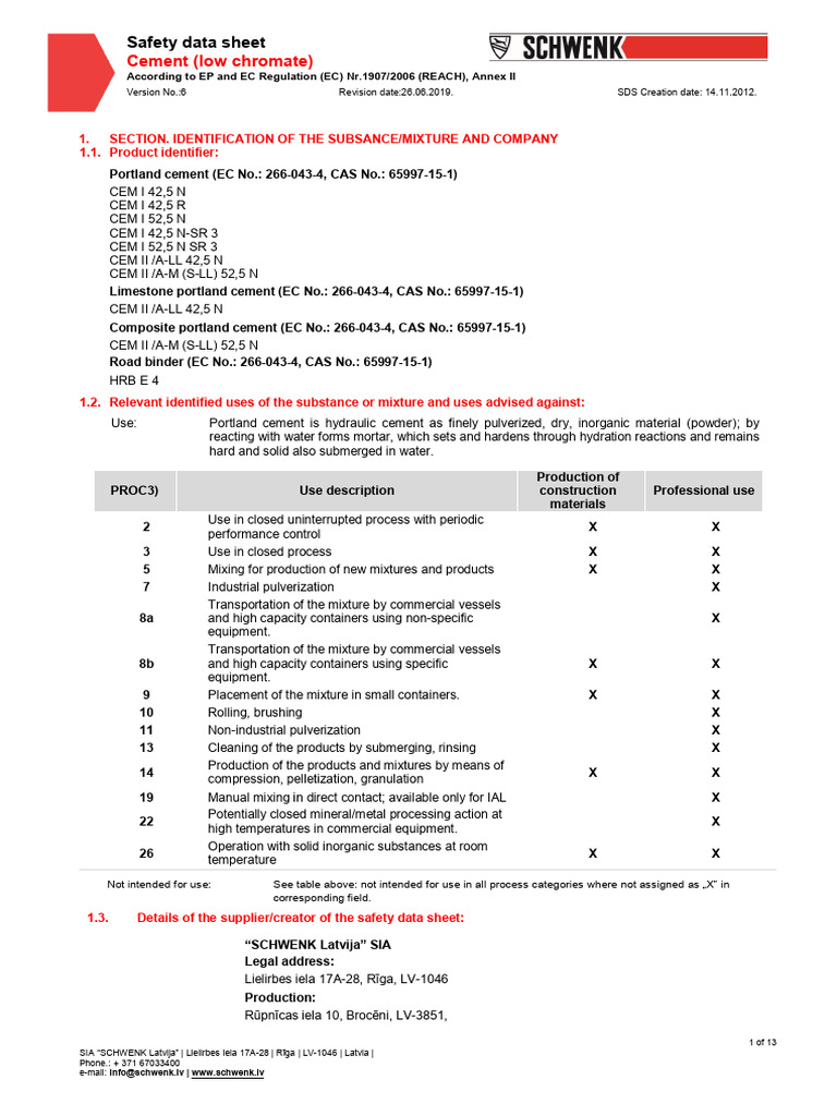 Cement Safety Data Sheet | PDF | Cement | Personal Protective Equipment